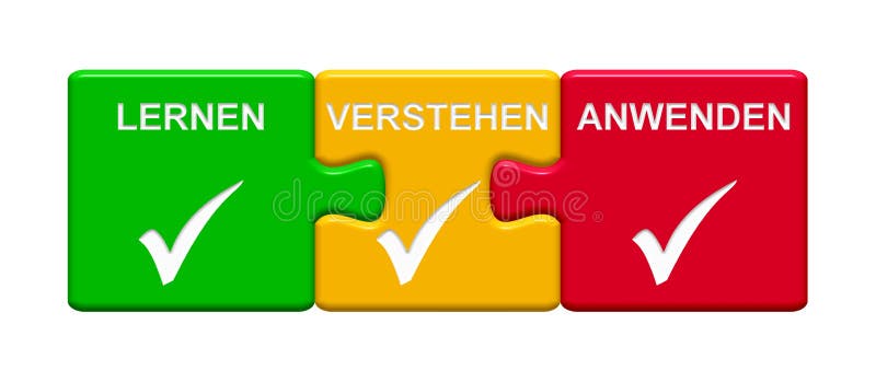 3 Puzzle Buttons Showing Learn Understand Apply German Stock ...