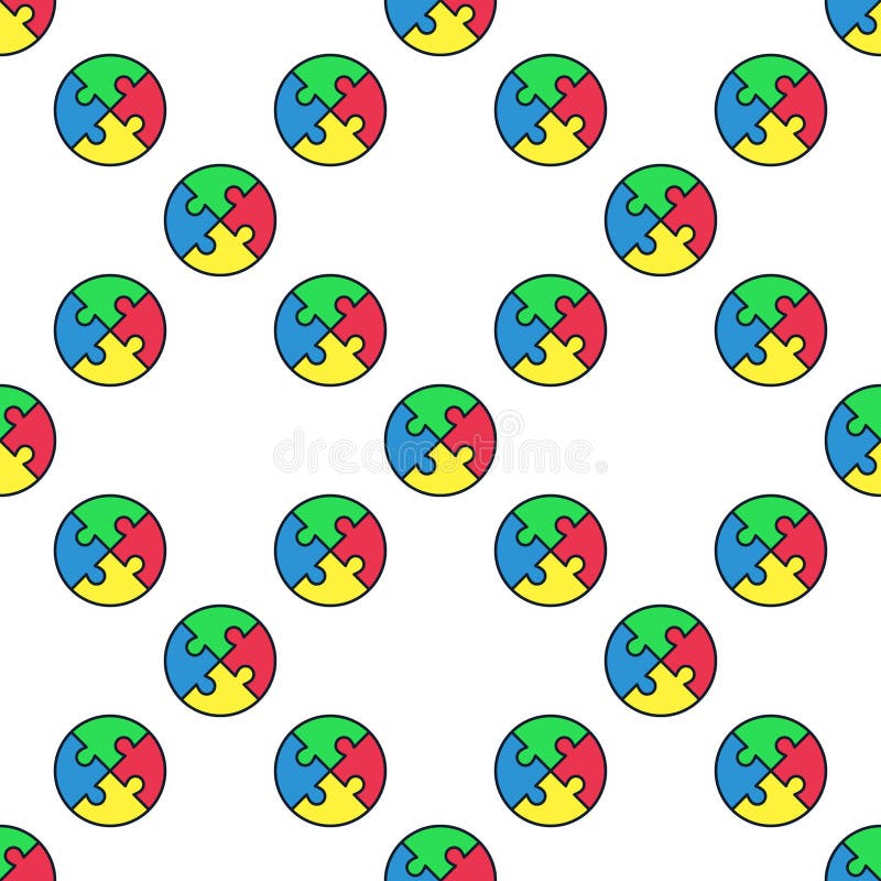 Puzzle Circle Vector Jigsaw Puzzles Colored Round Seamless Pattern ...