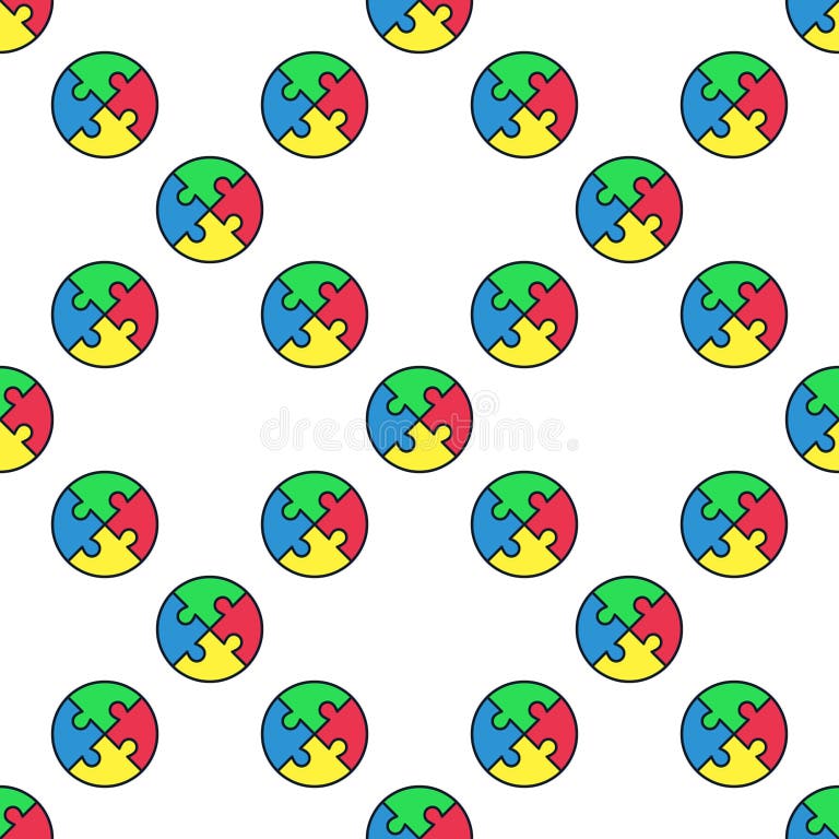 Puzzle Circle Vector Jigsaw Puzzles Colored Round Seamless Pattern ...