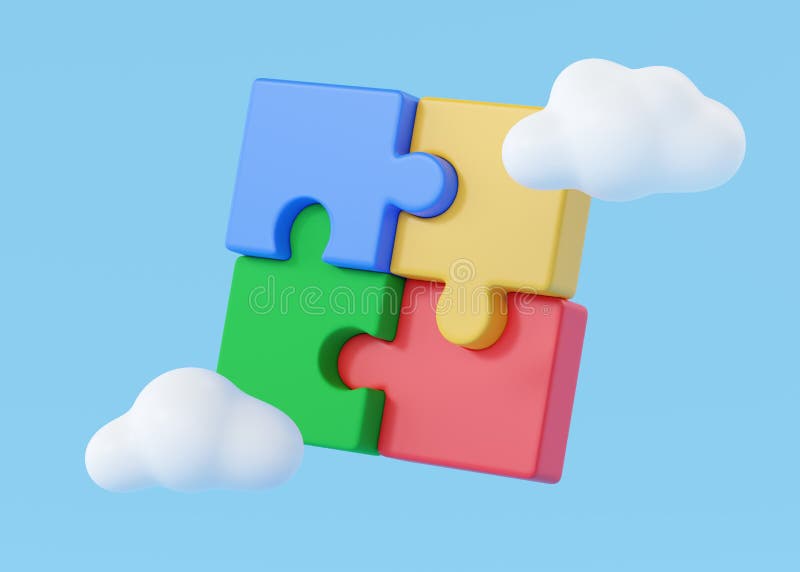 Puzzle with Clouds 3d Render Illustration - Teamwork Connect Idea ...