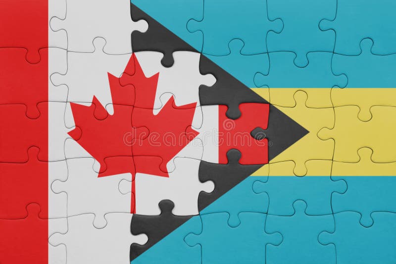 Puzzle with the Colourful National Flag of Bahamas and Flag of Canada ...