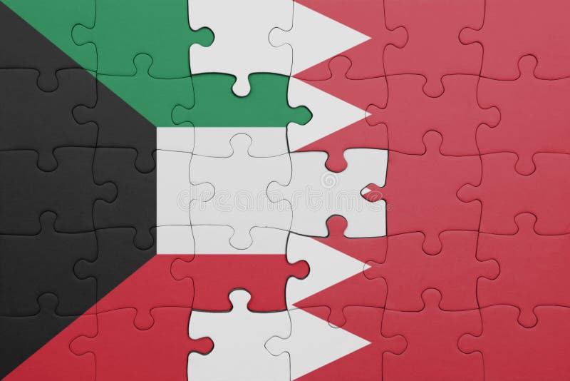Puzzle with the Colourful National Flag of Bahrain and Flag of Kuwait ...