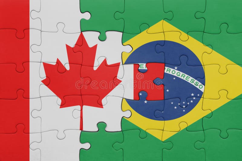 Puzzle with the Colourful National Flag of Brazil and Flag of Canada ...