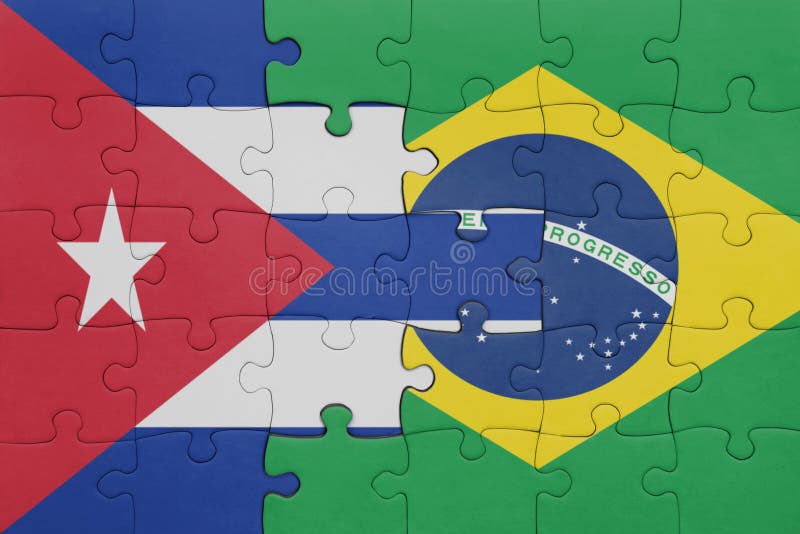 Puzzle with the Colourful National Flag of Brazil and Flag of Cuba ...