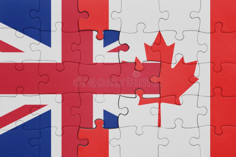 Puzzle with the Colourful National Flag of Canada and Flag of Great ...