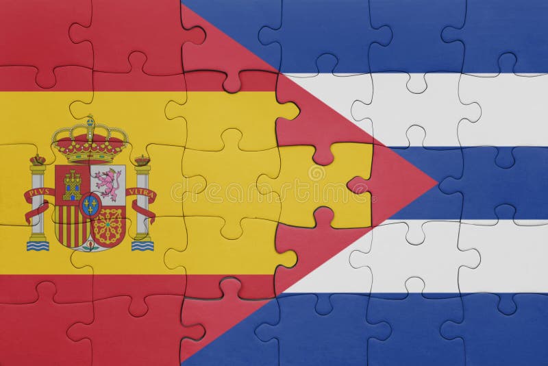 Puzzle with the Colourful National Flag of Cuba and Flag of Spain Stock ...