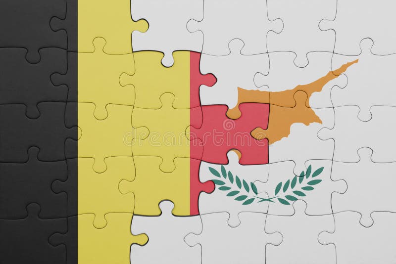 Puzzle with the Colourful National Flag of Cyprus and Flag of Belgium ...
