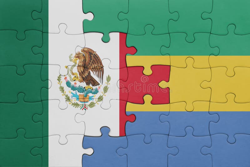Puzzle with the Colourful National Flag of Gabon and Flag of Mexico ...