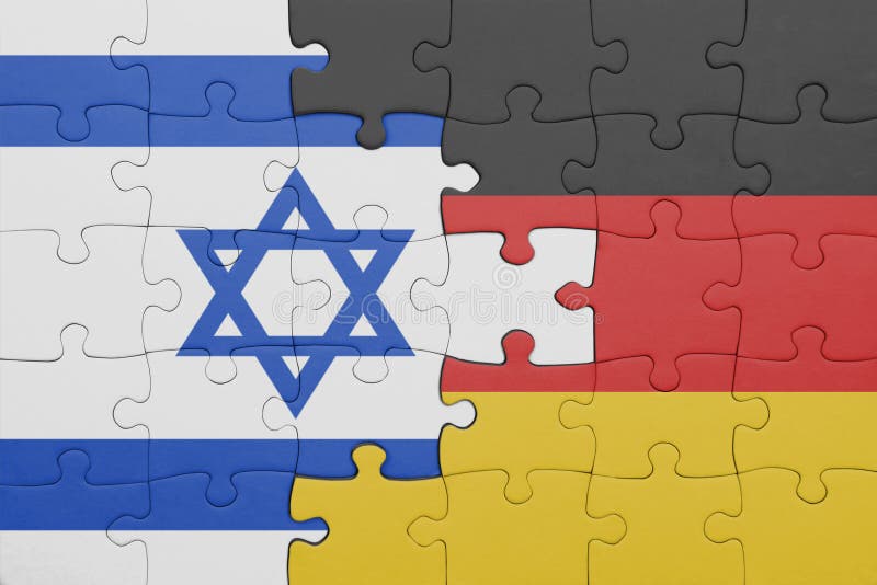 Puzzle with the Colourful National Flag of Germany and Flag of Israel ...