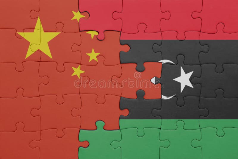 Puzzle with the Colourful National Flag of Libya and Flag of China ...