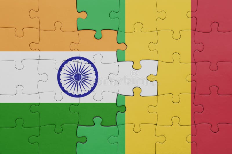 Puzzle with the Colourful National Flag of Mali and Flag of India Stock ...