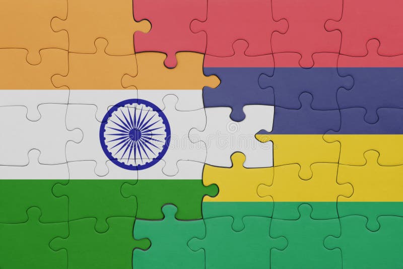 Puzzle with the Colourful National Flag of Mauritius and Flag of India ...