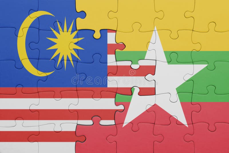 Puzzle with the Colourful National Flag of Myanmar and Flag of Malaysia ...