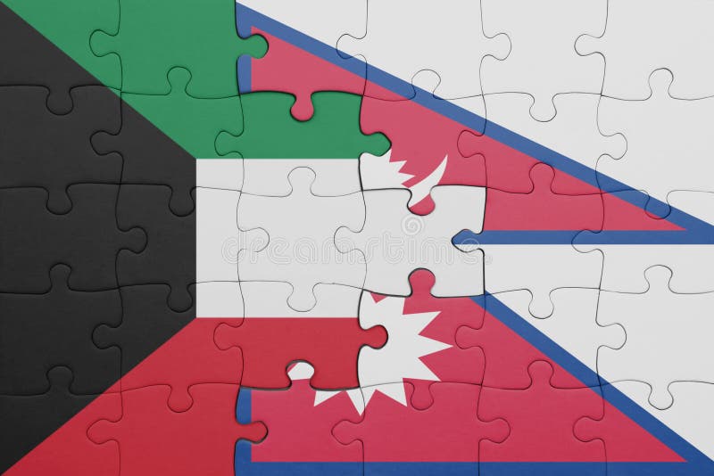 Puzzle with the Colourful National Flag of Nepal and Flag of Kuwait ...