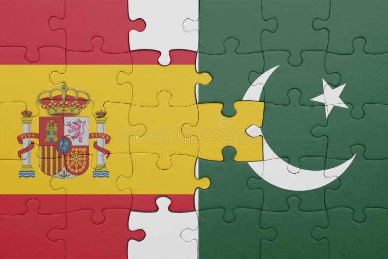 Puzzle with the Colourful National Flag of Pakistan and Flag of Spain ...