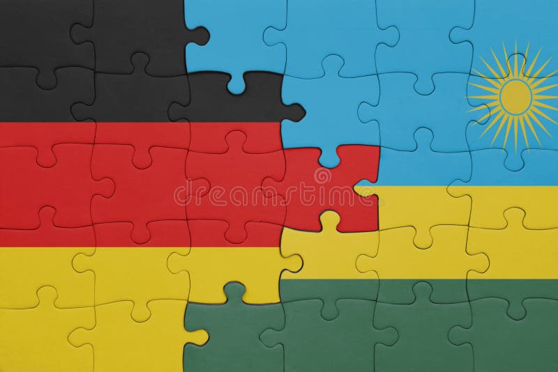 Puzzle with the Colourful National Flag of Rwanda and Flag of Germany ...