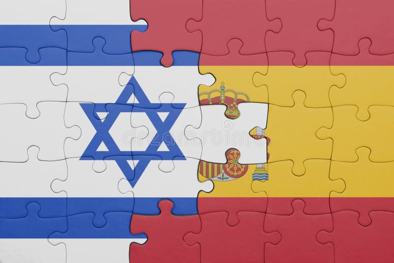 Puzzle with the Colourful National Flag of Spain and Flag of Israel ...
