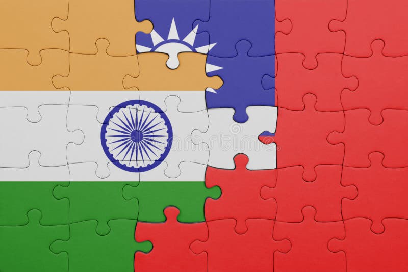 Puzzle with the Colourful National Flag of Taiwan and Flag of India ...