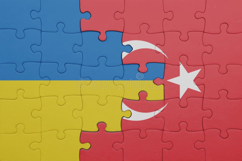 Puzzle with the Colourful National Flag of Turkey and Flag of Ukraine ...