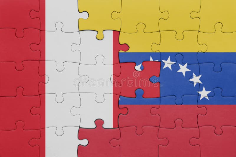 Puzzle with the Colourful National Flag of Venezuela and Flag of Peru ...