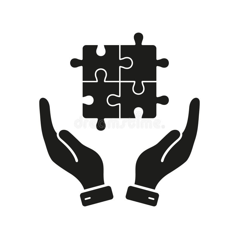 Puzzle and Human Hand Line Icon. Jigsaw Piece, Success Teamwork Linear ...
