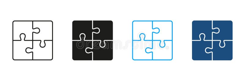 Puzzle, Combination Solution Line and Silhouette Icon Set. Jigsaw ...