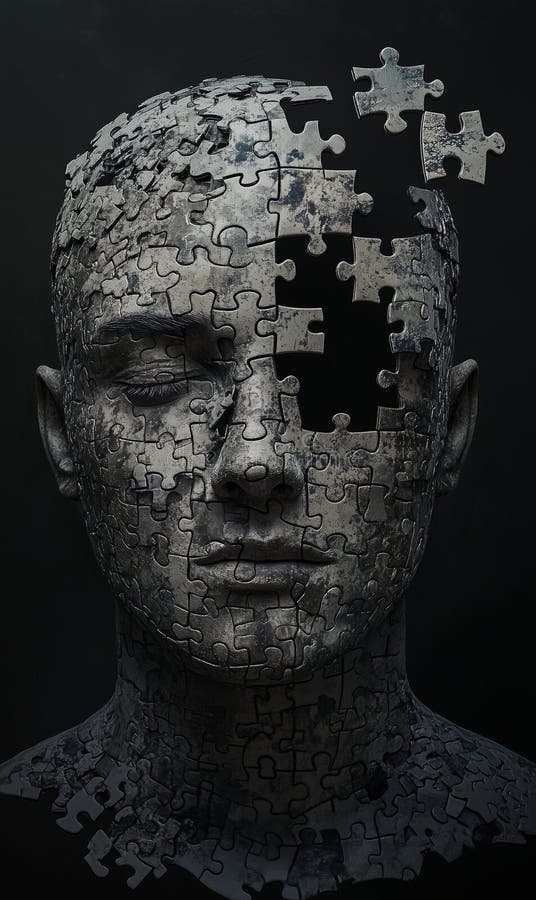 Puzzle Faced Sculpture with Missing Pieces Stock Illustration ...