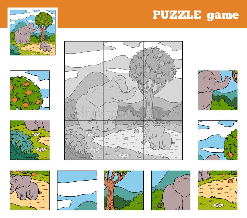 Cartoon Elephant Puzzle Game Stock Vector - Illustration of children ...