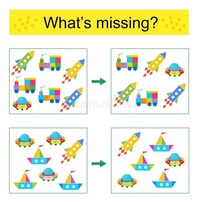 Puzzle Game. Find the Missing Object. Vector Illustration of Rocket ...