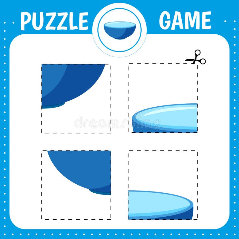 Puzzle Game for Kids. Cut and Glue Bowl. Education Developing Worksheet ...