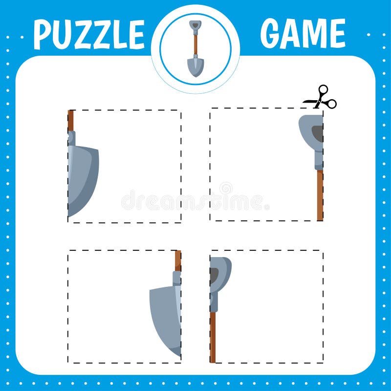 Puzzle Game for Kids. Cut and Glue Shovel. Education Developing ...