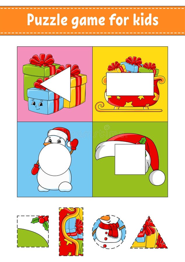 Puzzle Game for Kids. Cut and Paste. Christmas Theme. Cutting Practice ...