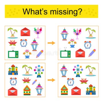 Puzzle Game for Kids. Find the Missing Objects Stock Vector ...