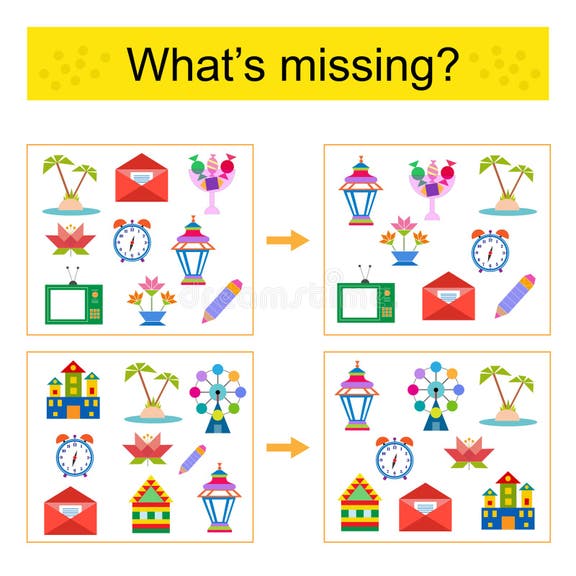 Puzzle Game for Kids. Find the Missing Objects Stock Vector ...