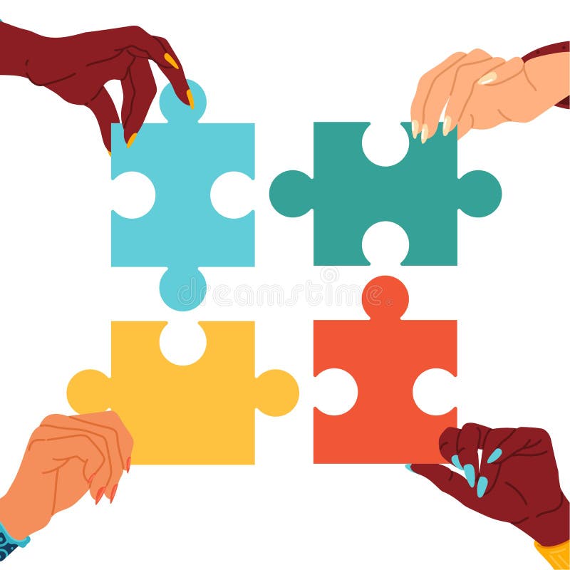Puzzle, General Opinion. Multiethnic People Hands Hold Pieces, Joint ...