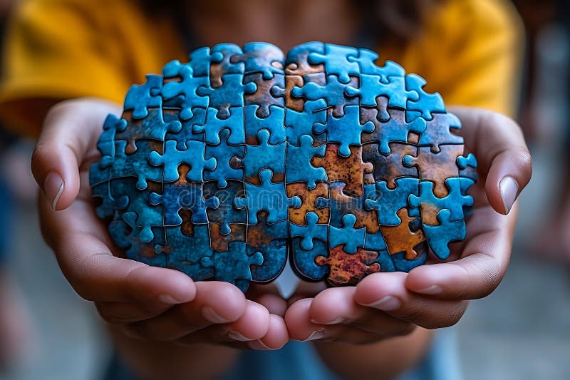 Puzzle Globe in Hands Interlocking Pieces, Blue and Brown Jigsaw ...