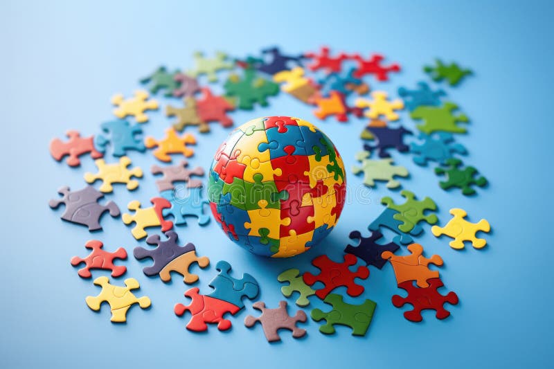 Puzzle Globe on Blue Surface Stock Image - Image of together, global ...