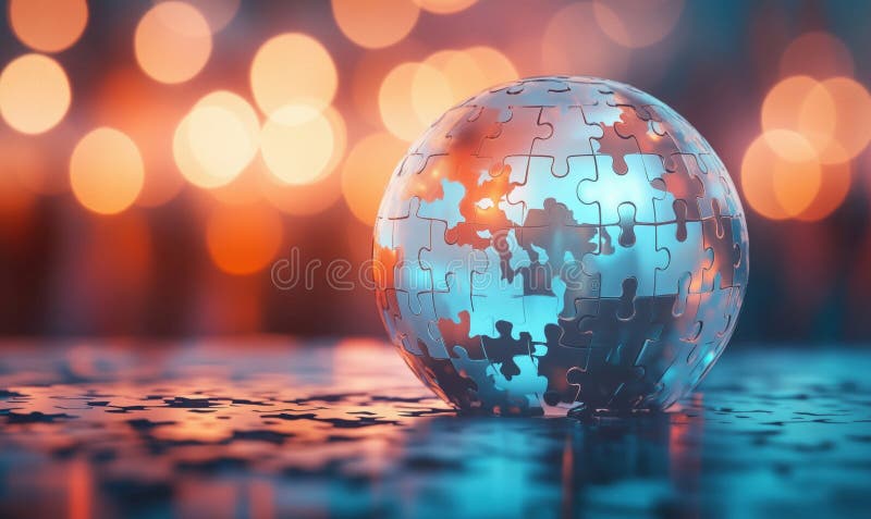 Puzzle Globe Representing Unity and Connection, Illuminated by Soft ...