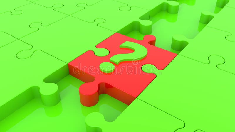 Puzzle in Green and Red Colors with Question Mark Concept Stock ...