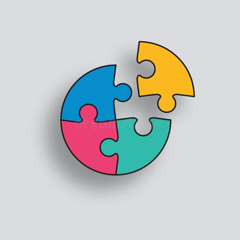Puzzle Grid from 4 Pieces in Circle Shape. Jigsaw Scheme. Vector ...