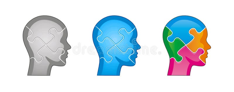 Puzzle Heads in Three Versions Stock Illustration - Illustration of ...