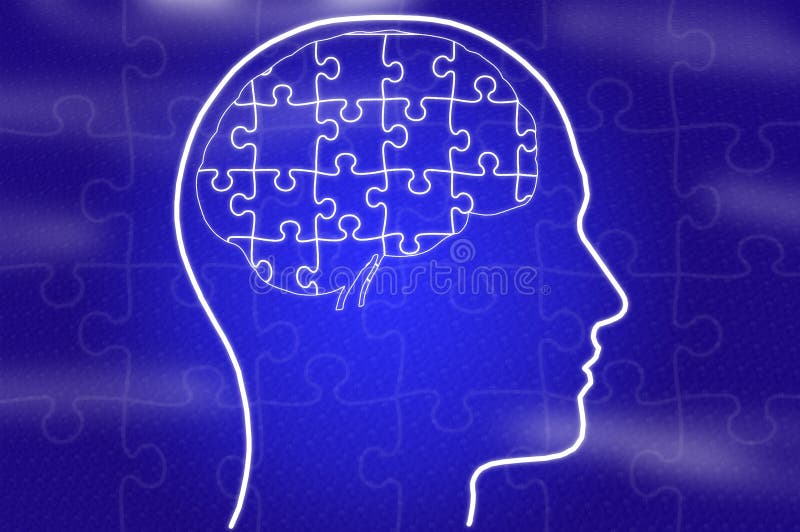 Puzzle in Head on Blue Background Stock Illustration - Illustration of ...