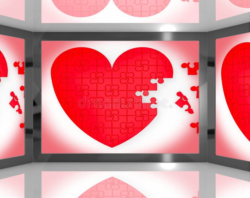 Puzzle Heart on Screen Showing Romantic Movie Stock Illustration ...