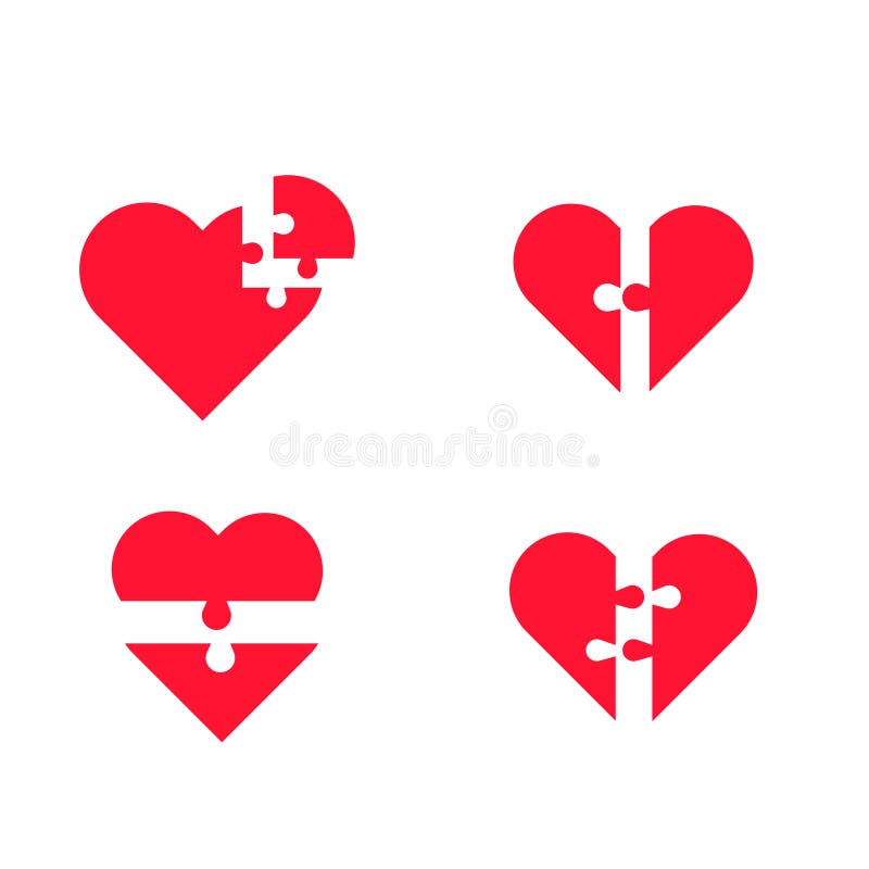 Puzzle Heart Vector Set. Simple Puzzle Hearts Stock Vector ...