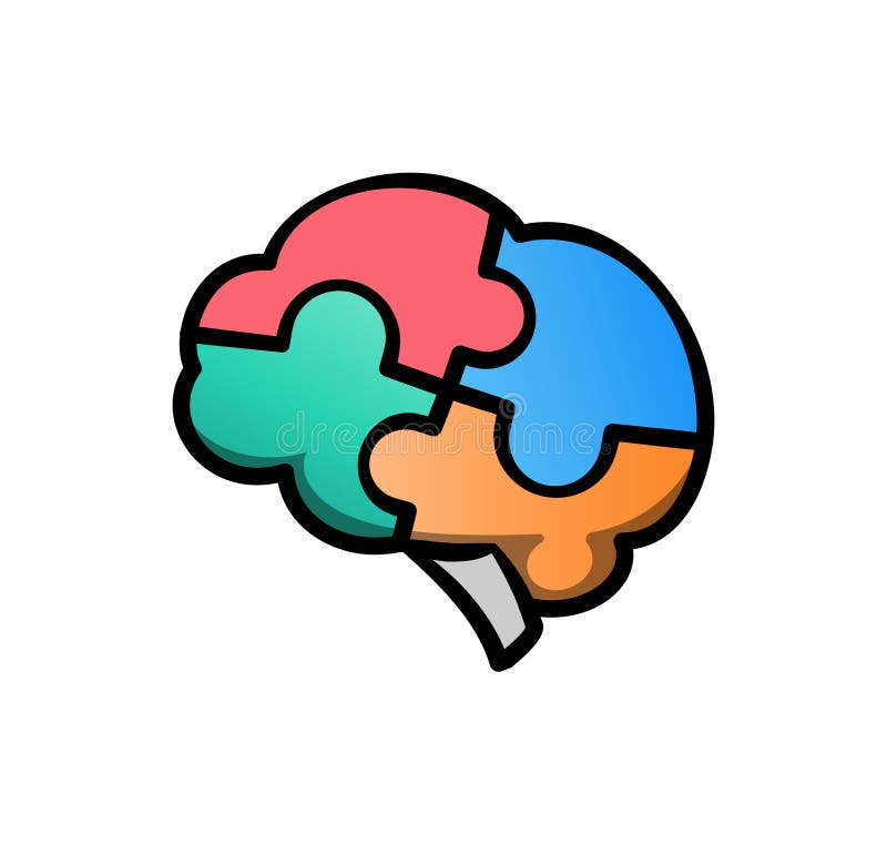 Puzzle and Human Brain Line Icon Logo Stock Illustration - Illustration ...