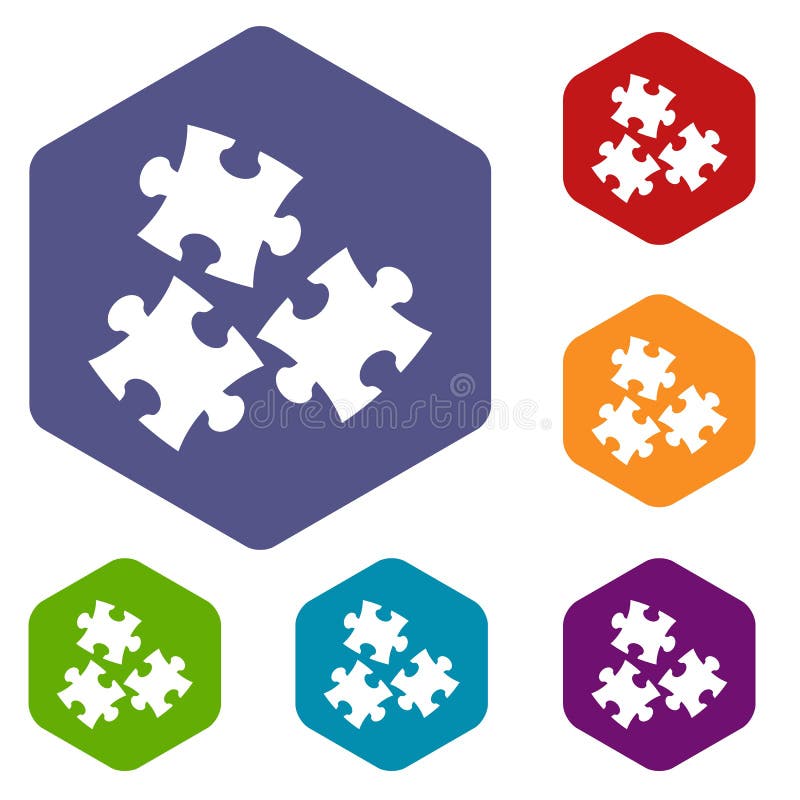 Puzzle icons set hexagon stock vector. Illustration of join - 91691532