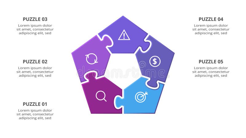 Puzzle Infographic with 5 Elements, Presentations, Vector Illustration ...