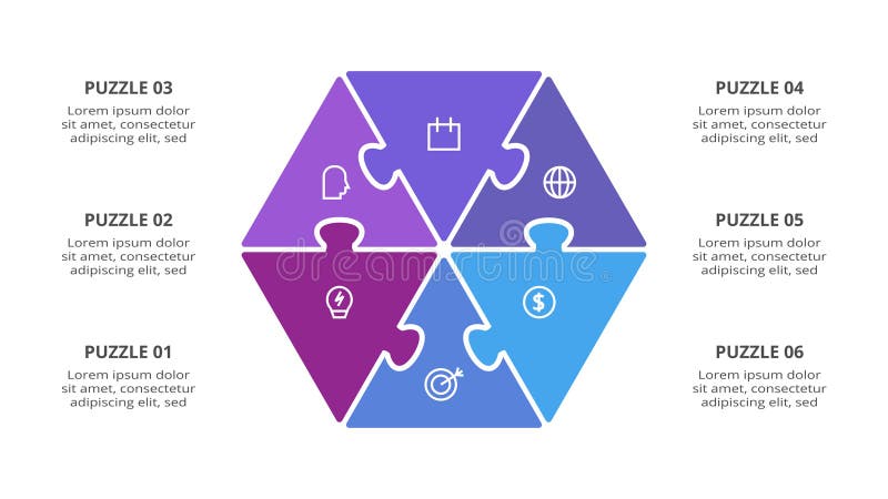 Puzzle Infographic with 6 Elements, Presentations, Vector Illustration ...