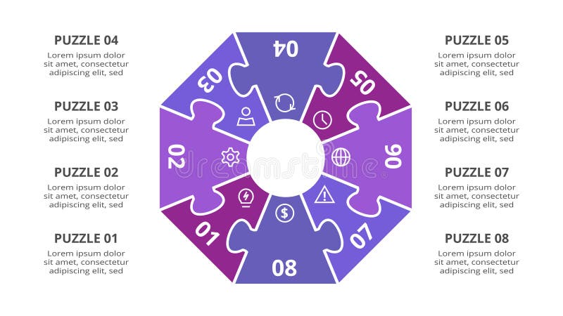 Puzzle Infographic with 8 Elements, Presentations, Vector Illustration ...