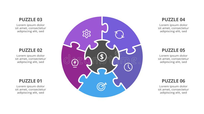 Puzzle Infographic with 6 Elements, Presentations, Vector Illustration ...